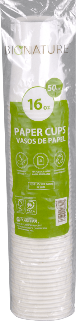 16oz White Paper Cup BIONATURE – Plastifar