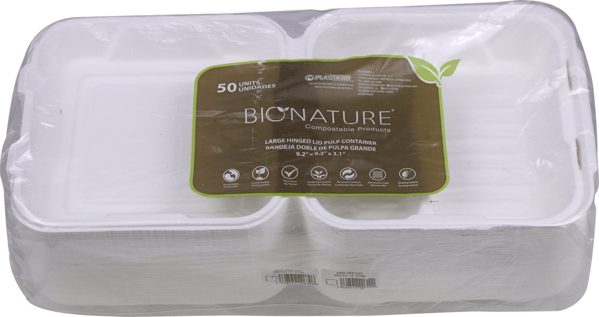 9X9 3C-COMPOSTABLE HINGED LID CONTAINER – Plastifar