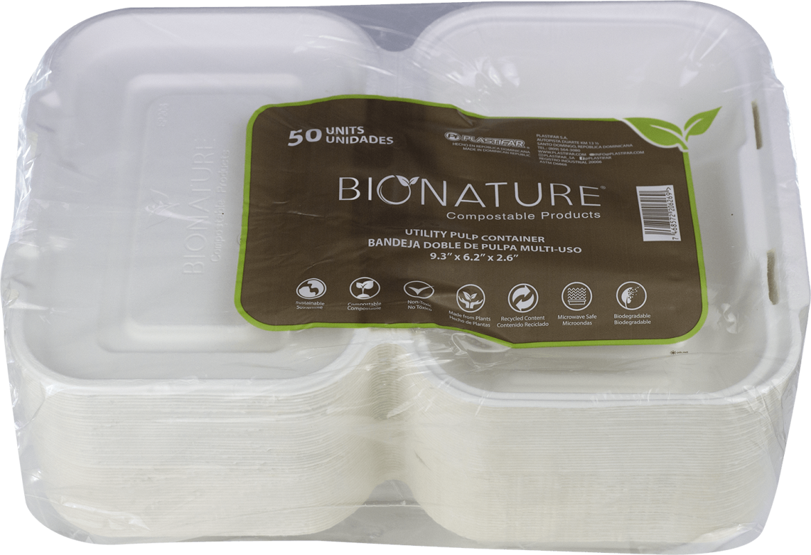 Bandeja Doble De Pulpa De Papel 9×6 Bionature Ep206 4 50 Caja Plastifar